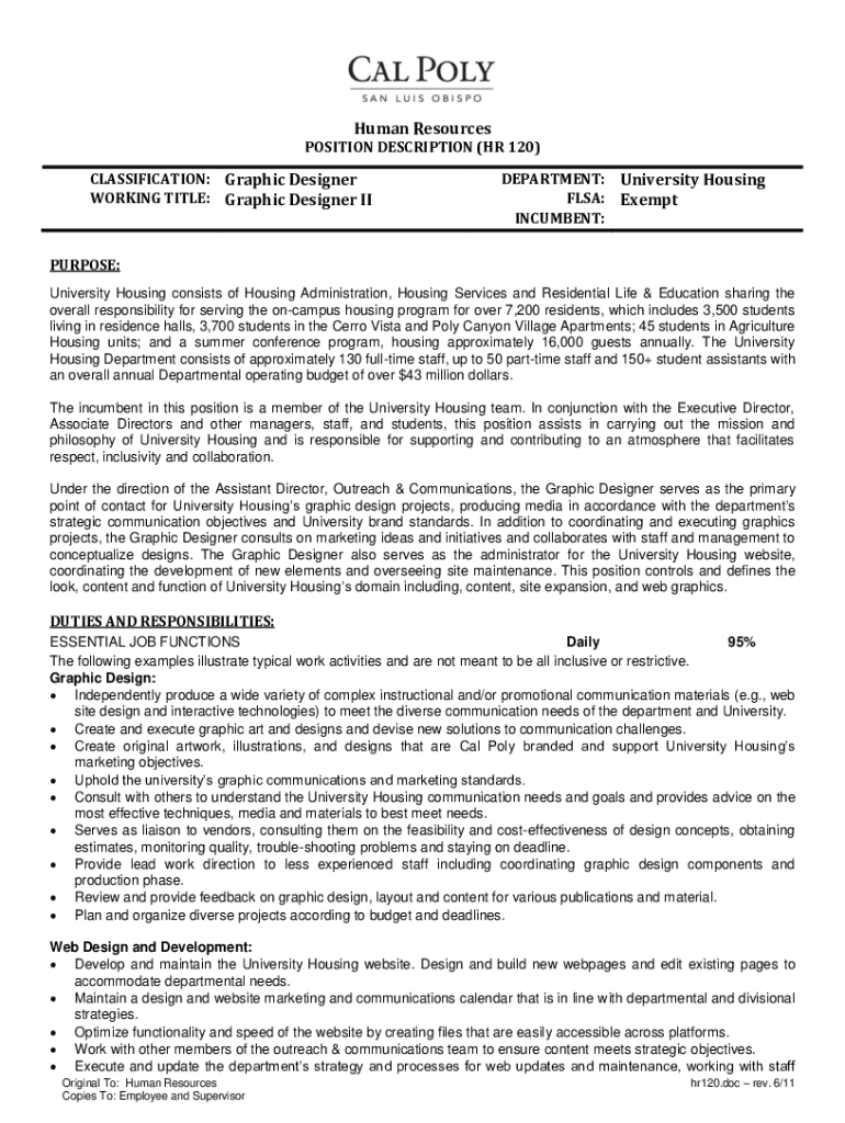Fillable Online afd calpoly Graphic Designer - Job Descriptions - Human Resources Fax Email ...