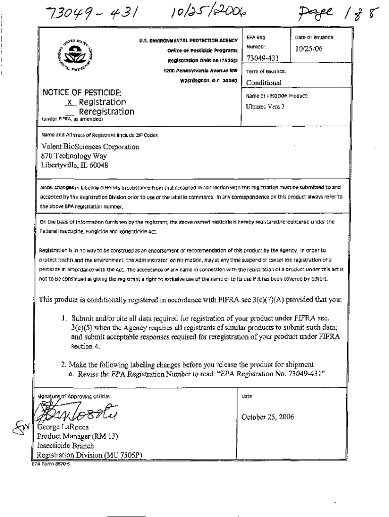 Fillable Online U.S. EPA, Pesticide Product Label, ULTRATEC VERA 3, 10 ...