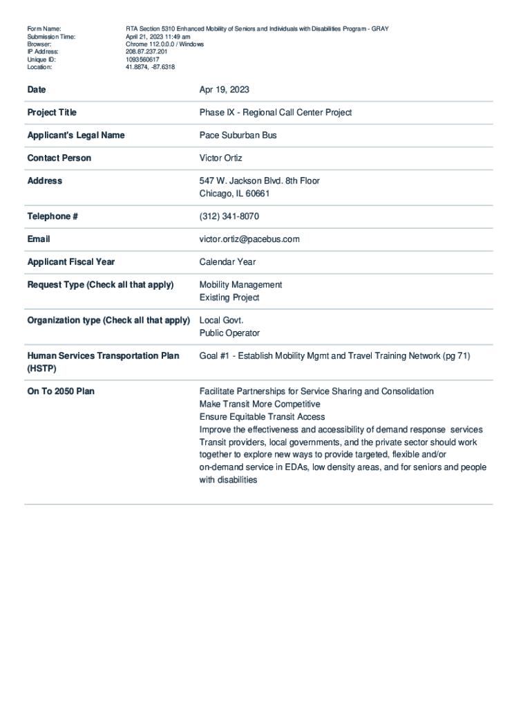 Fillable Online RTA Section 5310 Enhanced Mobility of Seniors and ...