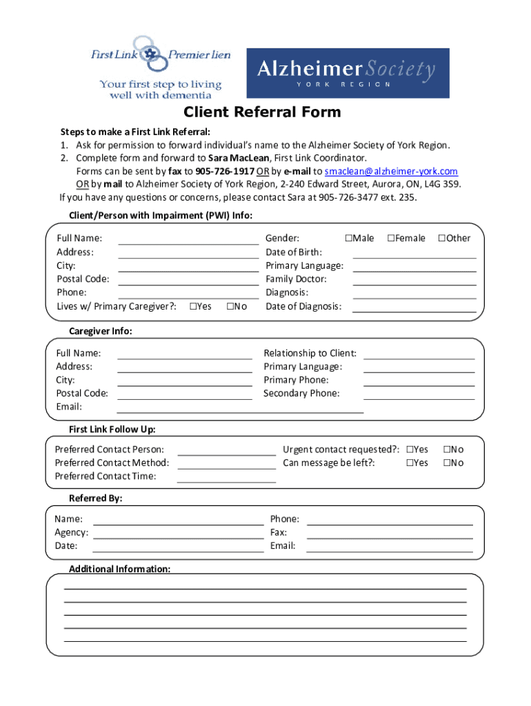 Fillable Online Fillable Online PDF First Link Referral Form ...