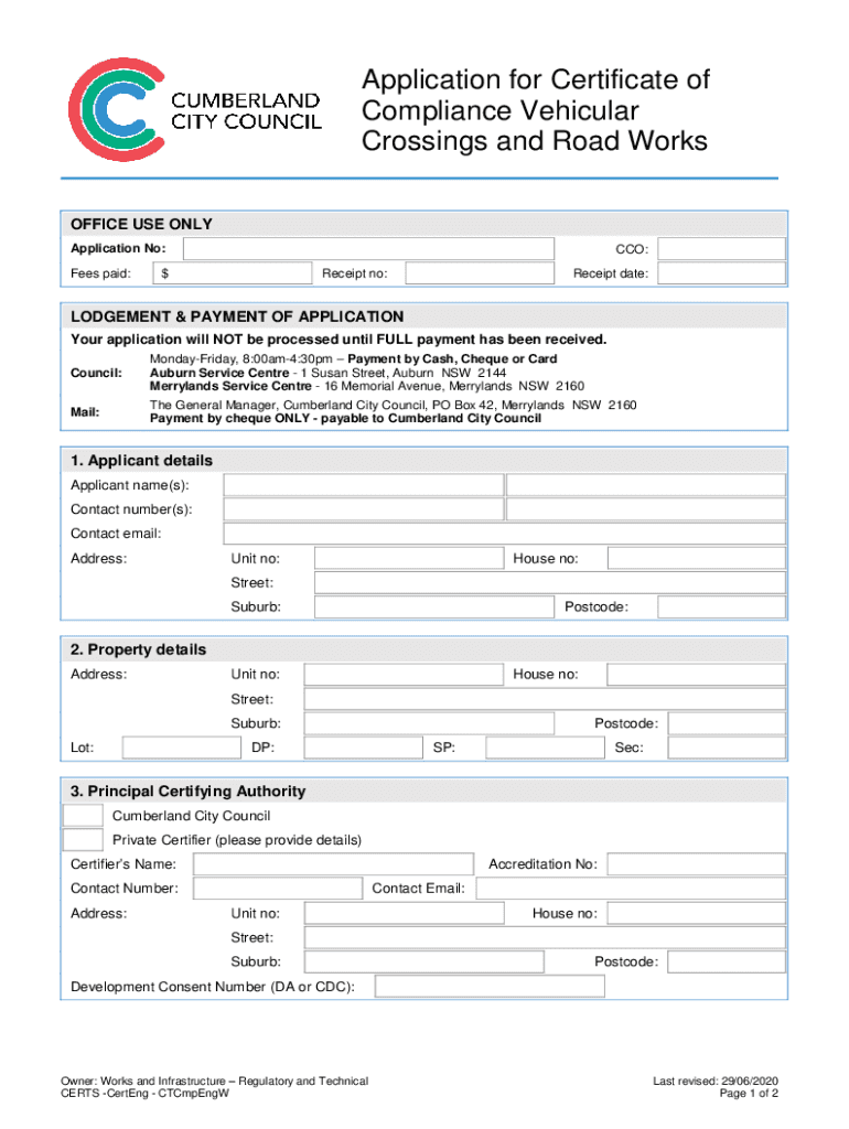 Fillable Online Application for Certificate of Compliance Vehicular ...