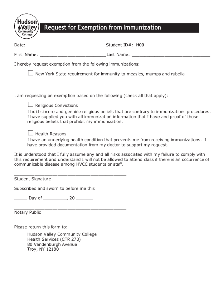 Fillable Online Request for Exemption from Immunization Fax Email Print ...