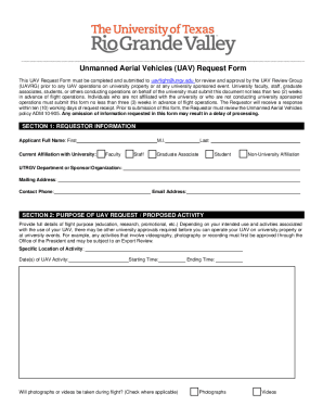Fillable Online UTRGV Unmanned Aerial Vehicles (UAV) Request Form Fax ...