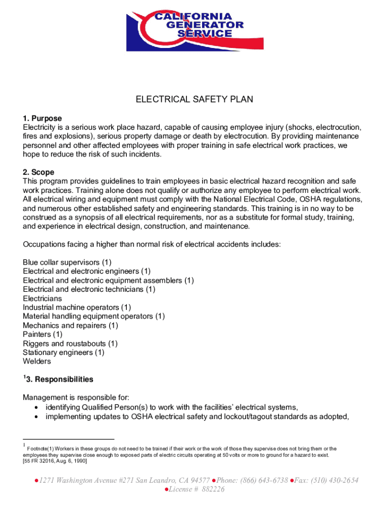 Fillable Online SAMPLE WRITTEN PROGRAM ELECTRICAL SAFETY ... Fax Email ...