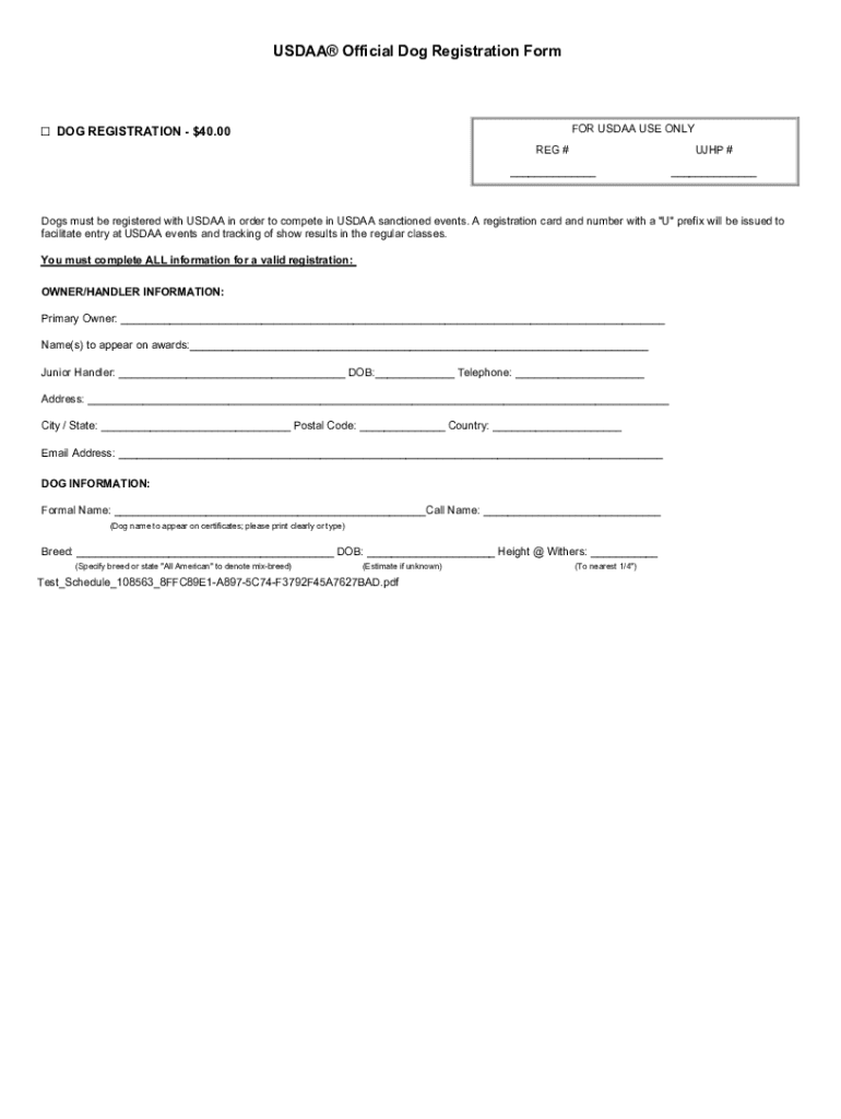 Fillable Online USDAA Official Dog Registration Form Fax Email Print ...