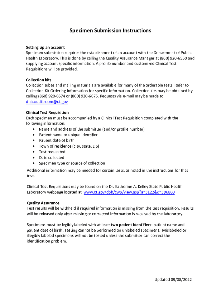 Fillable Online Specimen Submission Instructions Fax Email Print ...