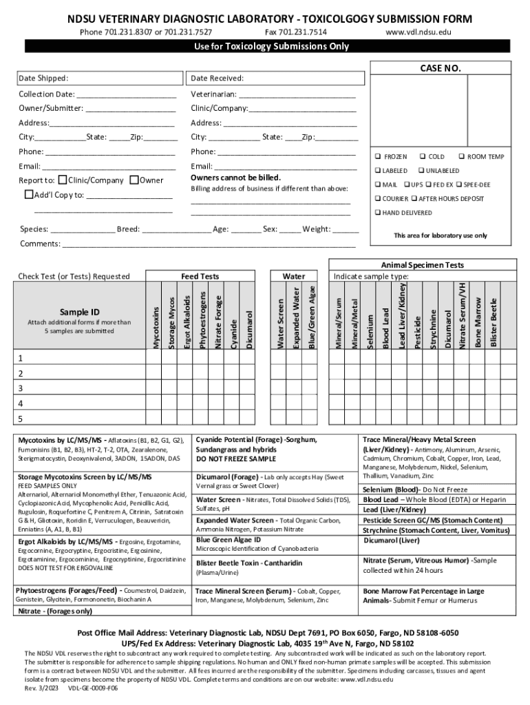 Fillable Online New toxicology form is now available! - NDSU VDL Fax ...