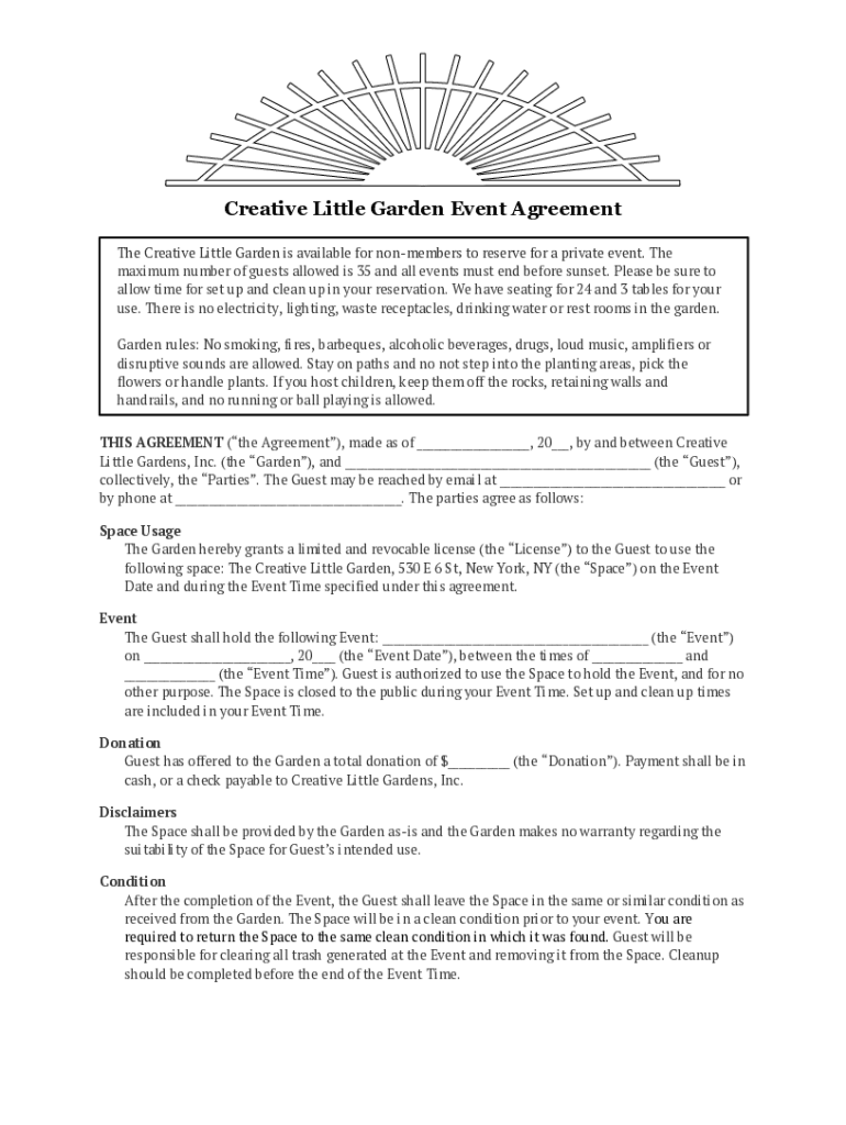 Fillable Online Creative Little Garden Event Agreement Fax Email Print ...