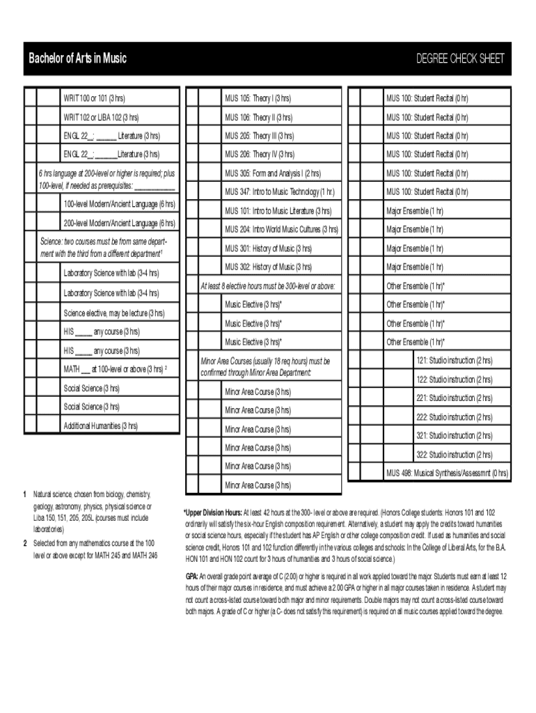 Fillable Online music olemiss Bachelor of Arts in Music DEGREE CHECK ...