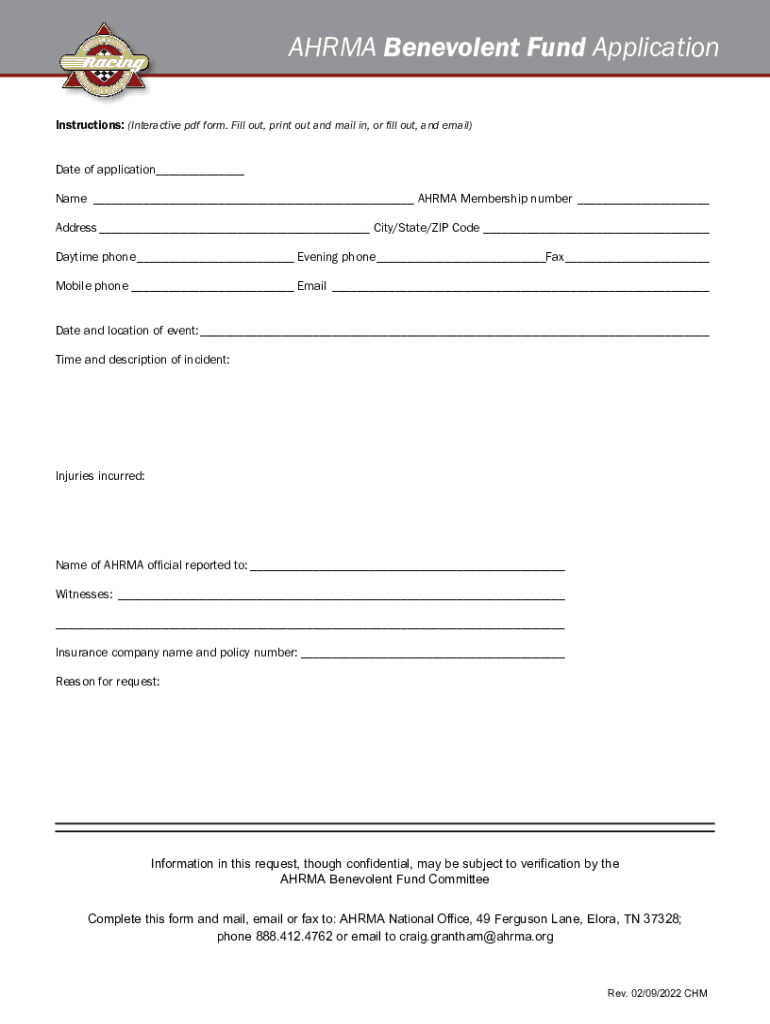 Fillable Online AHRMA Benevolent Fund Application Form Fax Email Print ...