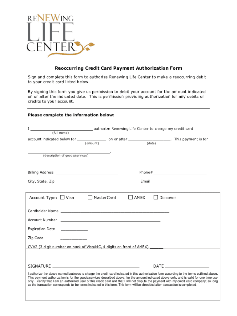 Fillable Online Credit Card Recurring Payment Authorization Form - NET Fax Email Print - pdfFiller