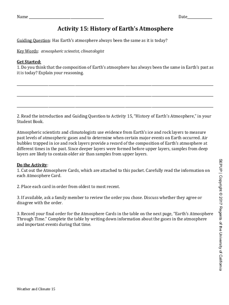 Fillable Online Formation of the atmosphere worksheet Fax Email Print ...