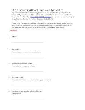 Fillable Online HUSD Governing Board Candidate Application Fax Email Print - pdfFiller