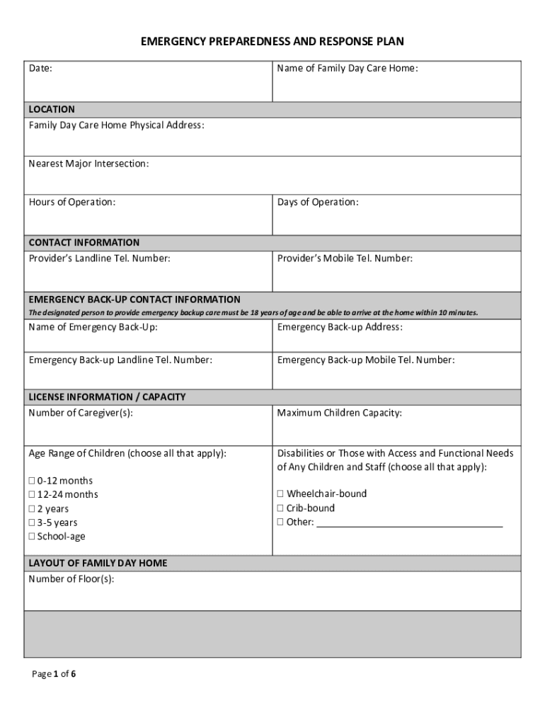 Fillable Online Early Childhood Emergency Preparedness and Recovery Fax ...