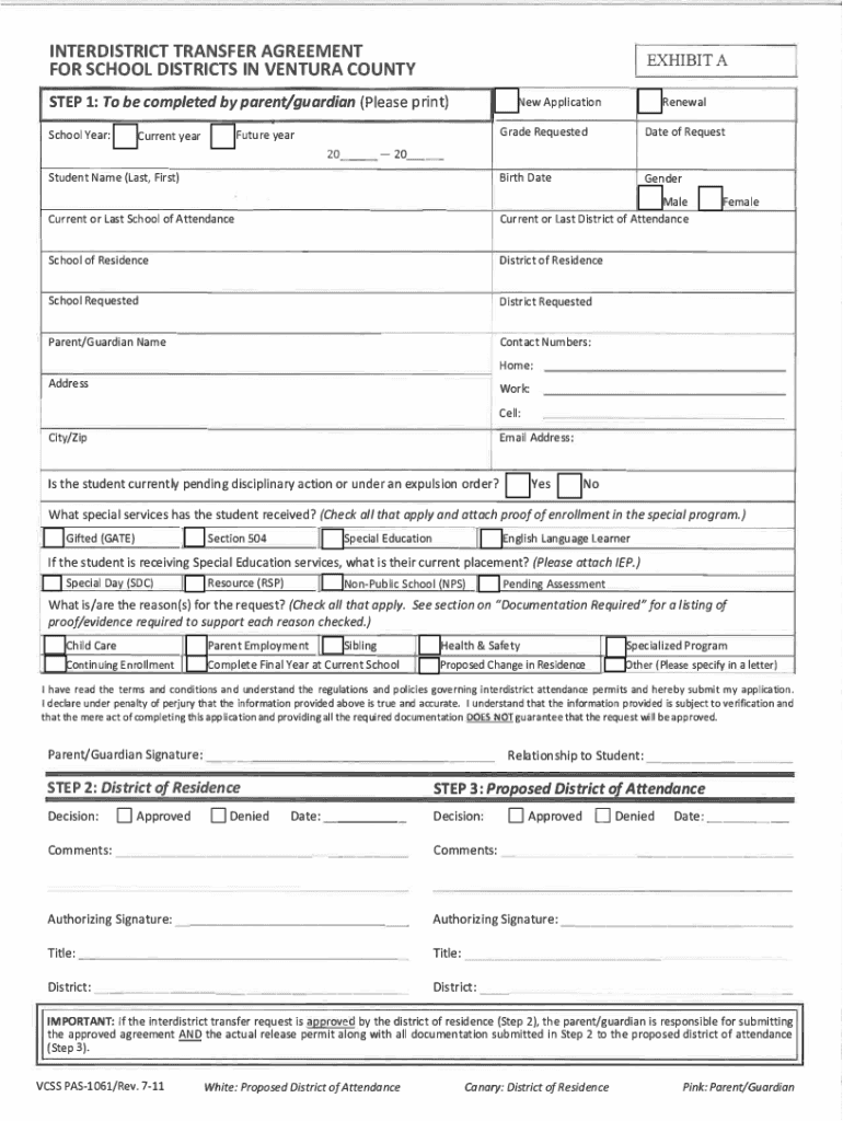 Fillable Online Interdistrict Transfer Agreement Forms for School ...