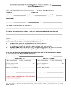 Fillable Online inter-district transfer request - for school year Fax ...