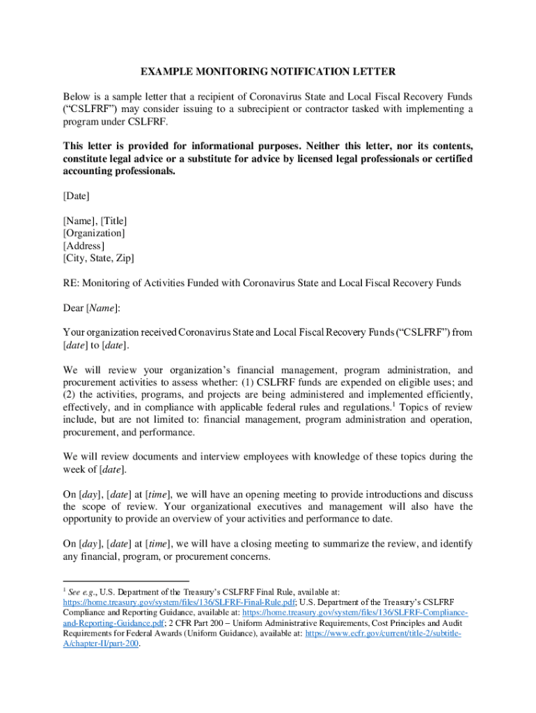 Fillable Online Example Monitoring Notification Letter Fax Email Print Pdffiller