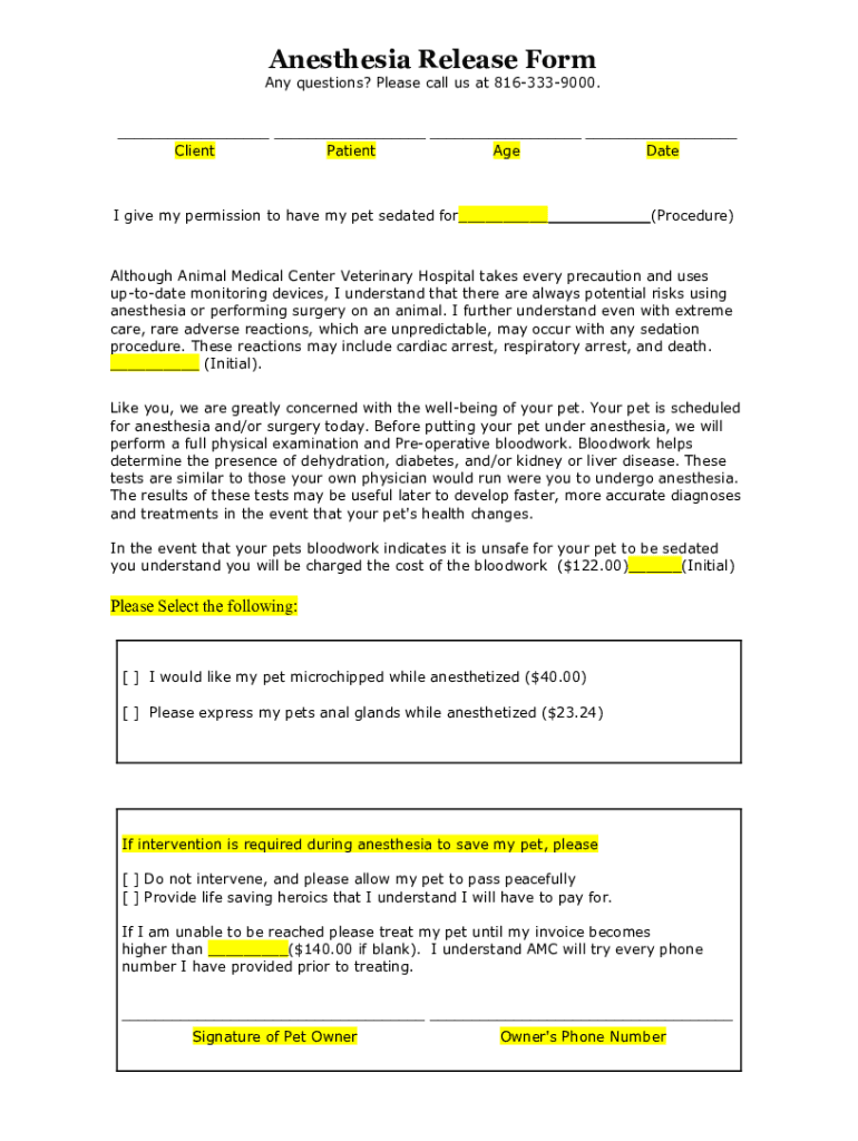 Fillable Online Anesthesia Release Form Fax Email Print - pdfFiller