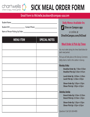 Fillable Online SICK MEAL ORDER FORM Fax Email Print - pdfFiller