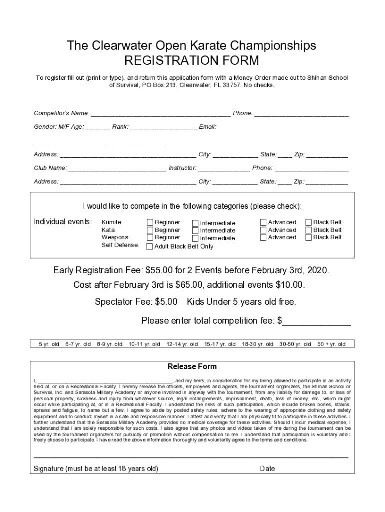 Fillable Online Karate registration form: Fill out & sign online Fax ...