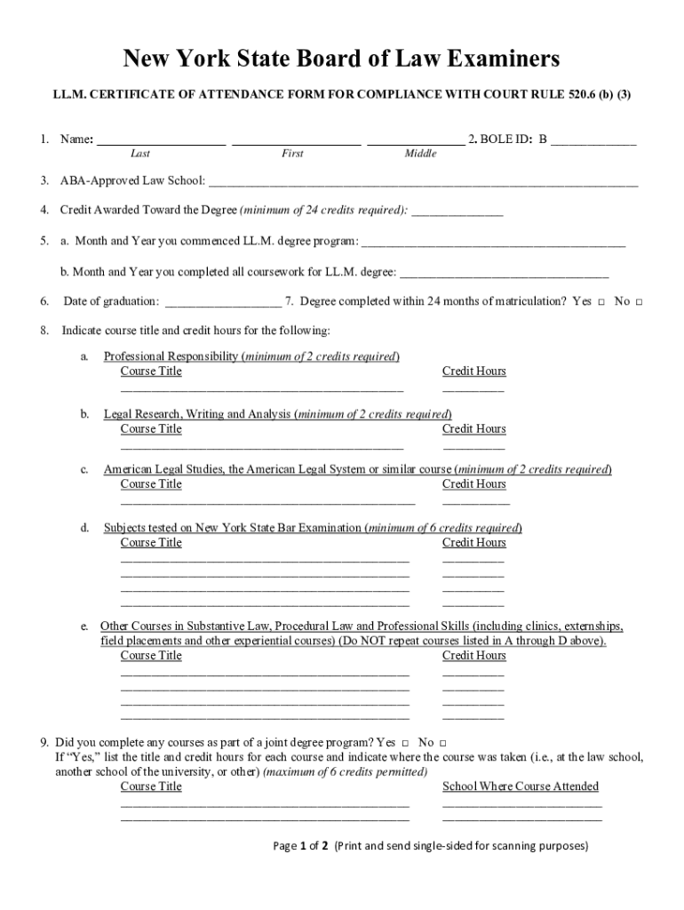 Fillable Online LL.M. CERTIFICATE OF ATTENDANCE FORM - New York ... Fax Email Print - pdfFiller