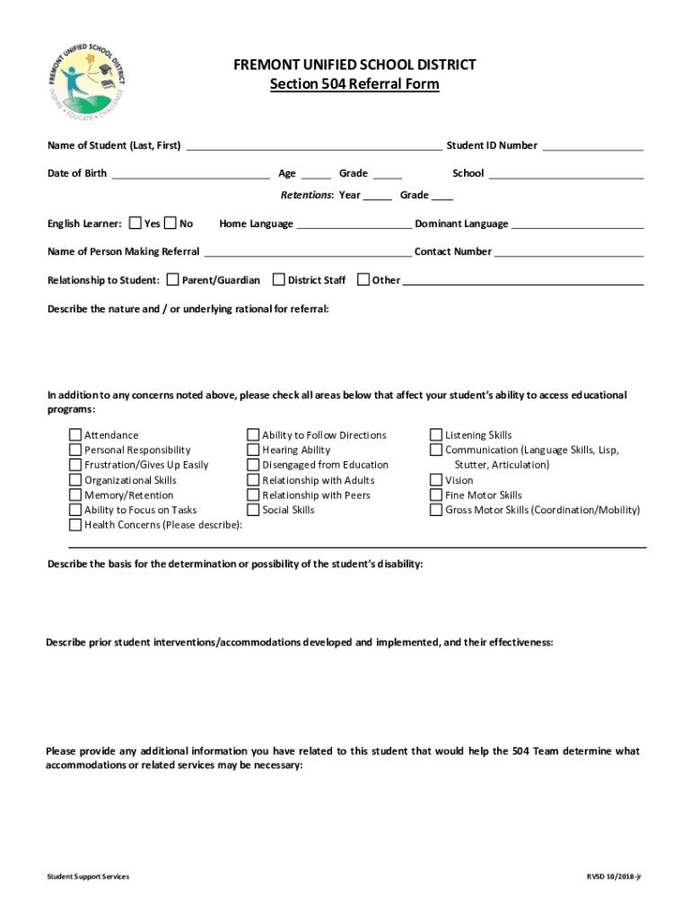 Fillable Online WHAT IS SECTION 504? DETERMINATION OF ELIGIBILITY ...