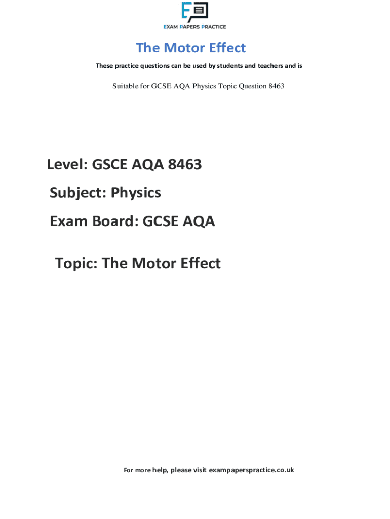 Fillable Online The Motor Effect Worksheets, Questions and Revision Fax ...