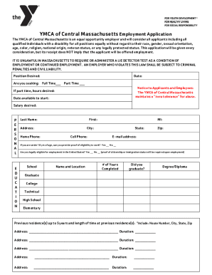 Fillable Online YMCA of Central Massachusetts Employment Application ...