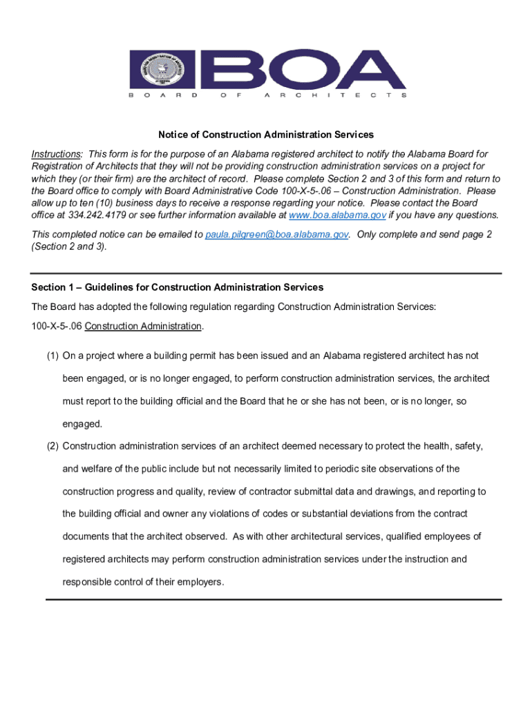 Fillable Online boa alabama Notice of Construction Administration Services Fax Email Print ...