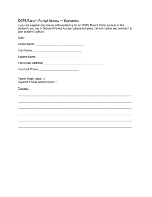 Fillable Online OCPS Parent Portal AccessConcerns Form Fax Email Print ...