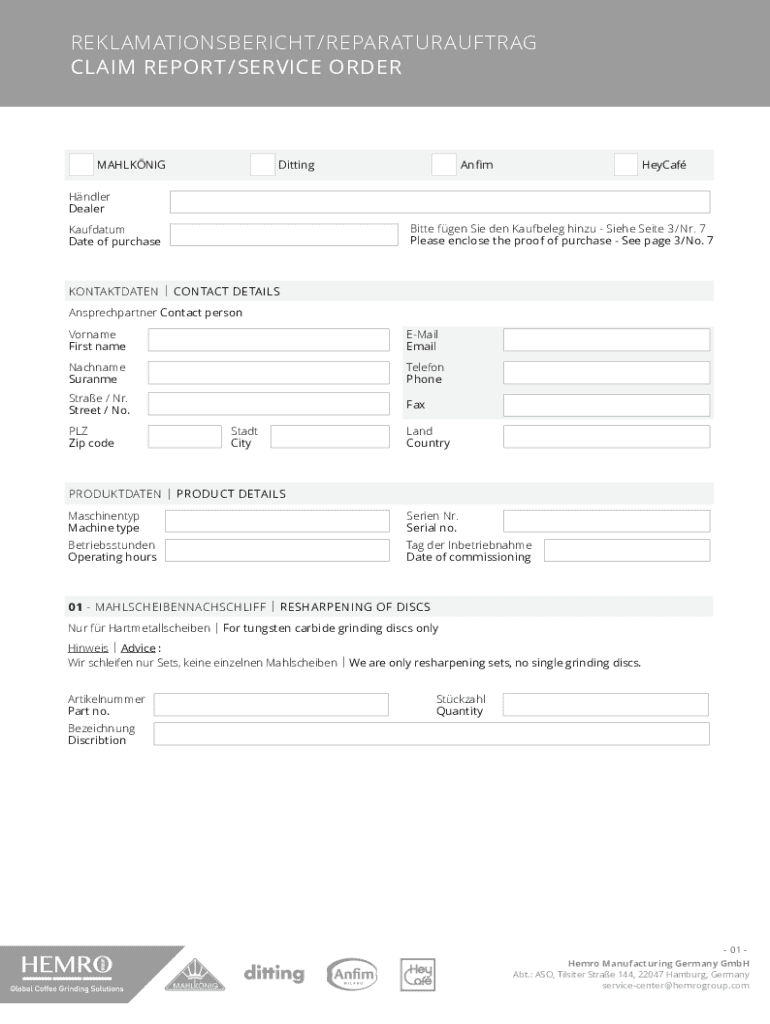 Fillable Online CLAIM REPORT / SERVICE ORDER Fax Email Print - pdfFiller