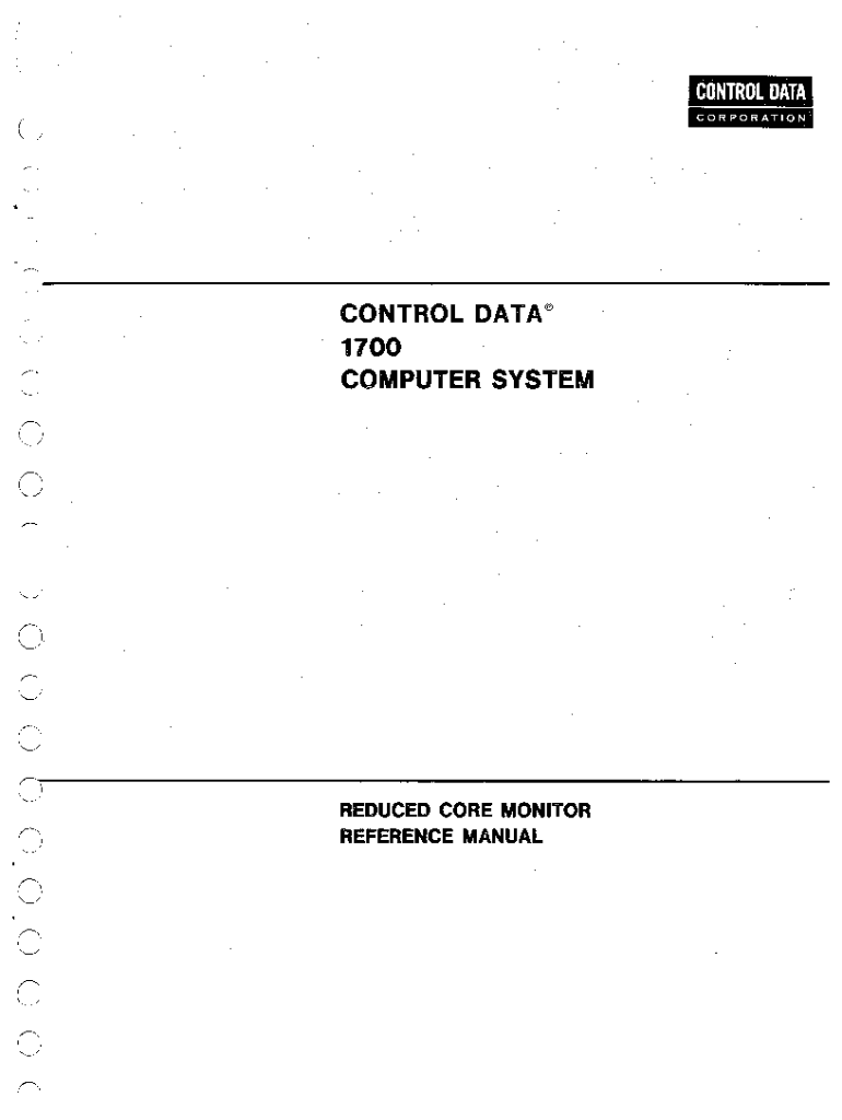 Fillable Online Control Data 1700 Computer System Computer Reference ...