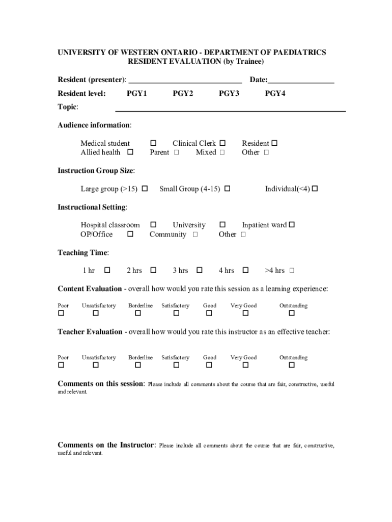 Fillable Online (FORM) Resident as Teacher - eval by faculty.doc Fax Email Print - pdfFiller