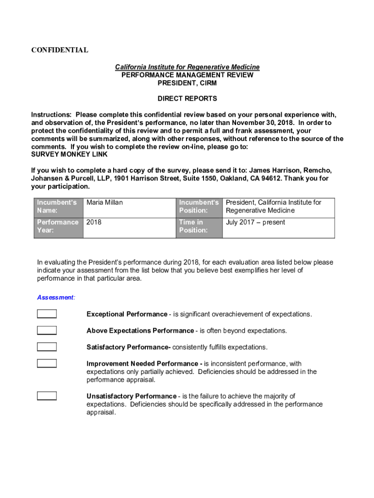 Fillable Online President Performance Evaluation Form (Direct Reports ...