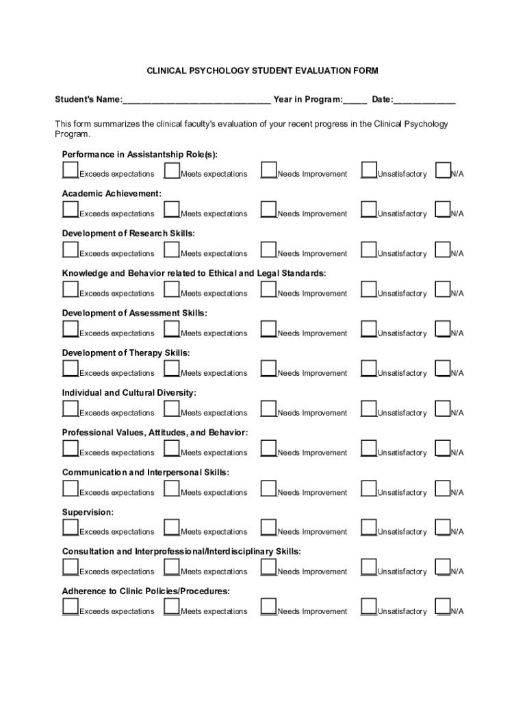 Fillable Online clinical psychology student evaluation form Fax Email ...
