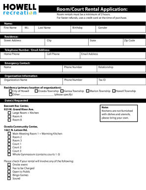 Fillable Online Room/Court Rental Application: Fax Email Print - pdfFiller