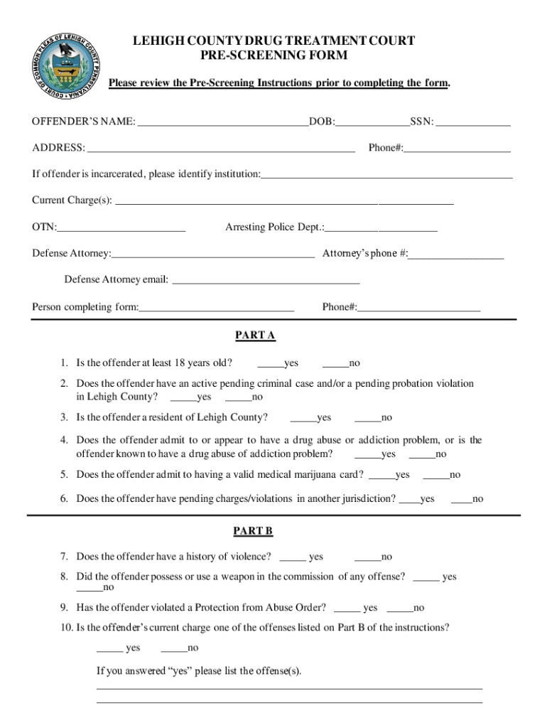 Fillable Online PRE-SCREENING FORM INSTRUCTIONS Fax Email Print - pdfFiller