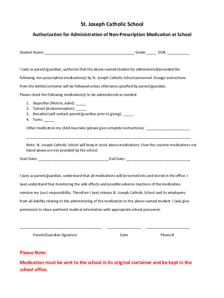 Fillable Online school stjosephlnk St. Joseph School Maumee Release Form for Over the ... Fax ...