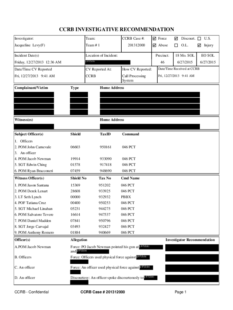 Fillable Online New York City Civilian Complaint Review Board Fax Email ...