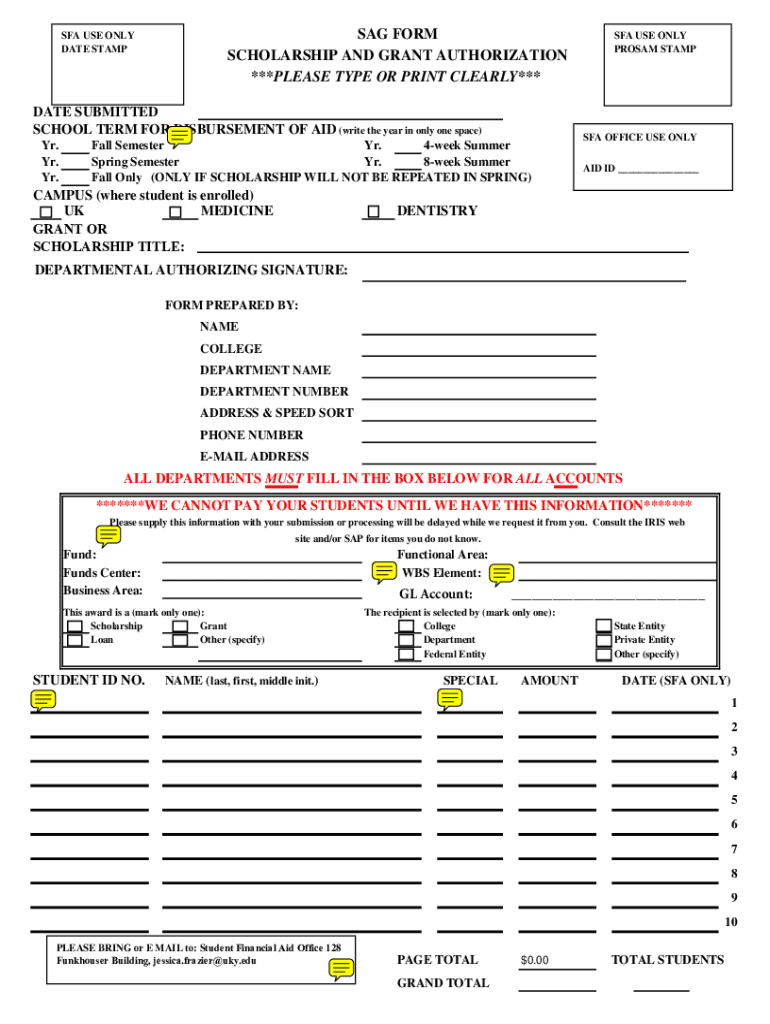 Fillable Online hr uky SAG FORM Fax Email Print - pdfFiller