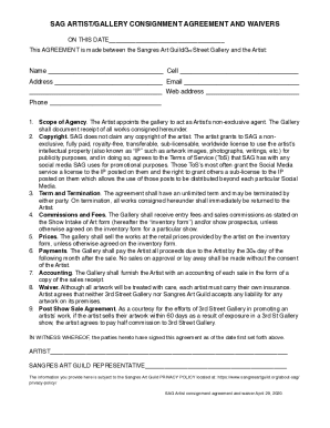 Fillable Online Artist/Gallery Consignment Agreement and Waiver Fax ...