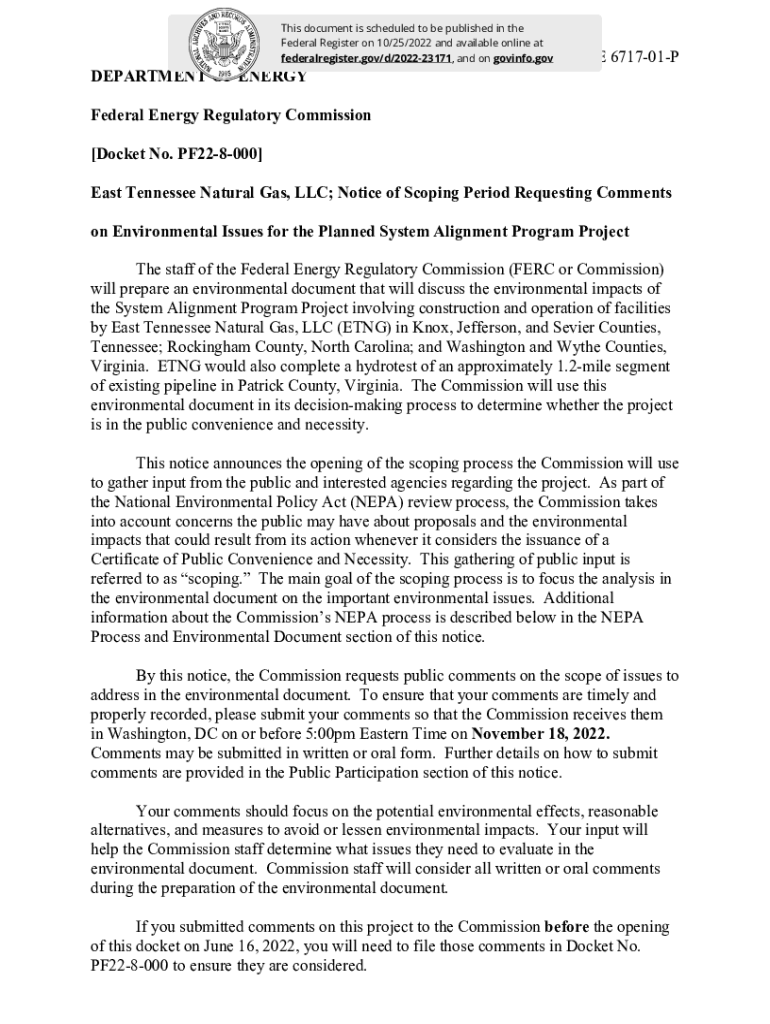 Fillable Online East Tennessee Natural Gas, LLC; Notice of Scoping ... Fax Email Print - pdfFiller
