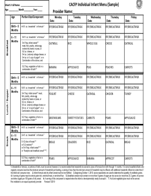 Fillable Online CACFP Individual Infant Menu (Sample) Fax Email Print ...