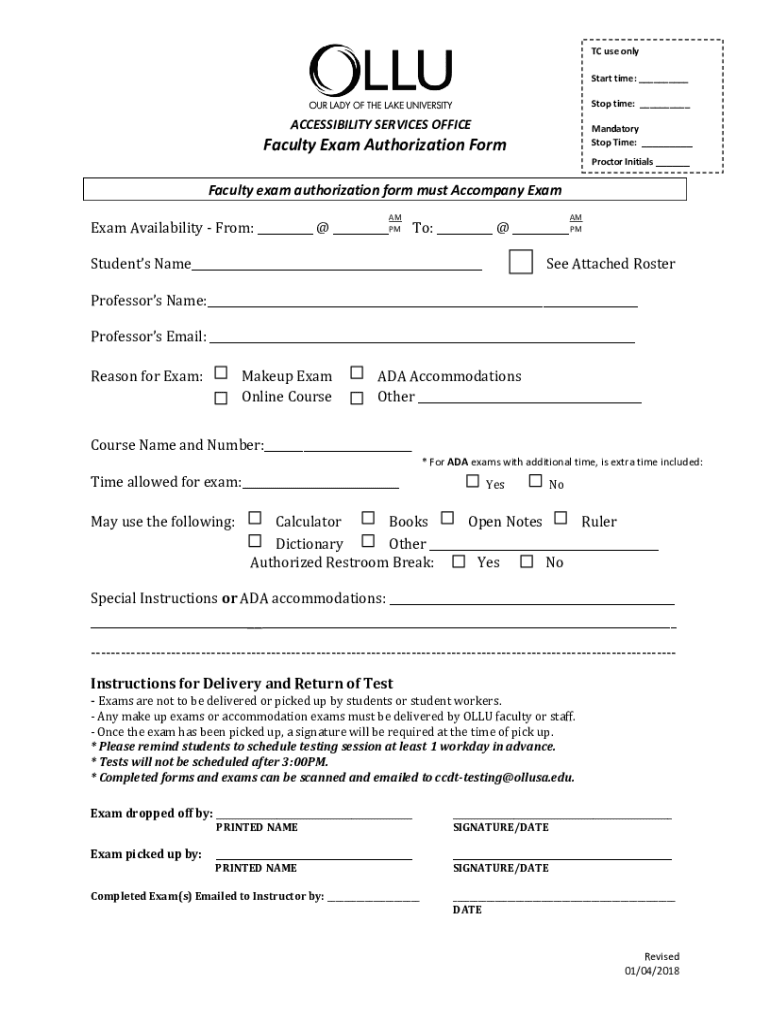 Fillable Online Faculty Exam Authorization Form Fax Email Print - pdfFiller