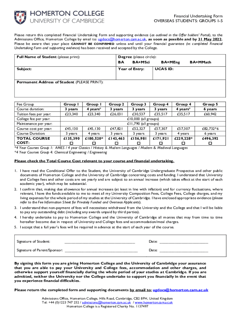 Fillable Online Financial Undertaking Form OVERSEAS STUDENTS Fax Email ...