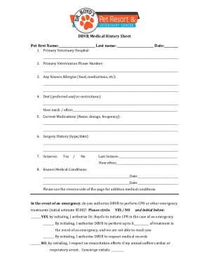 Fillable Online DBVR Medical History Sheet Fax Email Print - pdfFiller