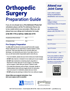Fillable Online Surgery Preparation Checklist & After Surgery Recovery ...