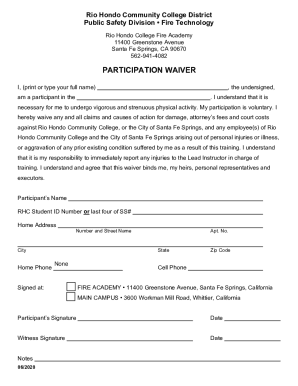 Fillable Online PARTICIPATION WAIVER Fax Email Print - pdfFiller