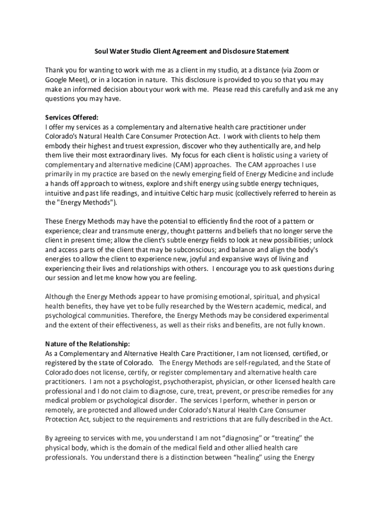 Fillable Online Soul Water Studio Client Agreement and Disclosure ...