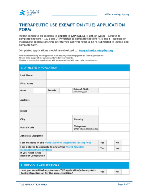 Fillable Online THERAPEUTIC USE EXEMPTION (TUE) APPLICATION ... Fax ...